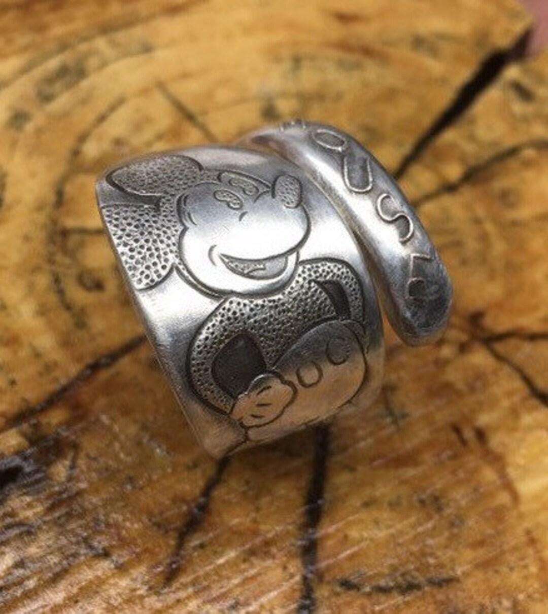 Sizable Mickey Mouse Spoon Ring Spoonring Vintage Antique Silverplate ...