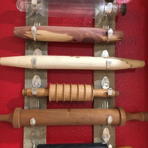 1 to 10 Rolling Pin Wall Rack Hanger Assorted Hooks Hangers Antique ...