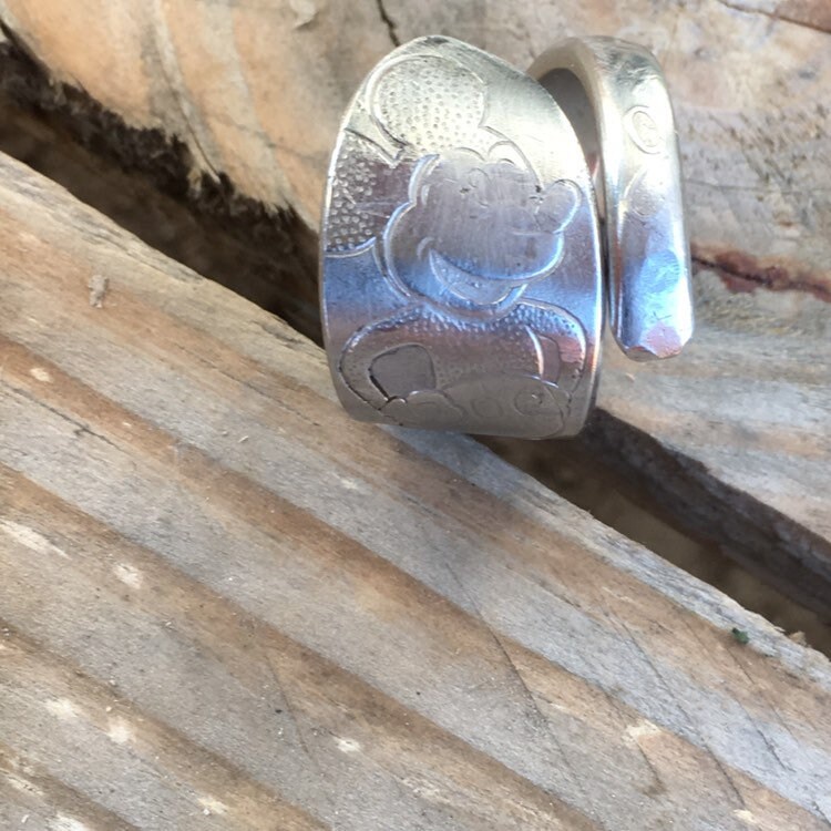 Sizable Mickey Mouse Spoon Ring Spoonring Vintage Antique Silverplate ...