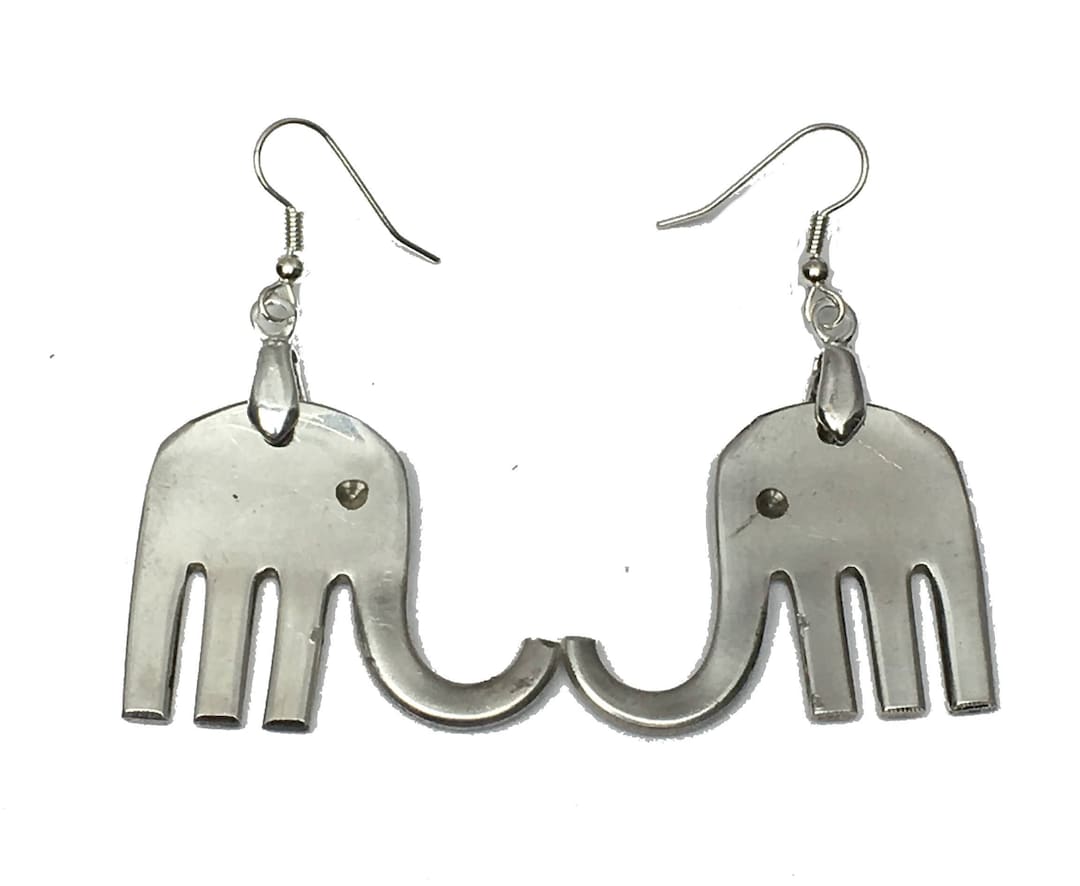 Spoon/ Fork Elephant Earrings Antique Vintage Silverplate Silverware ...