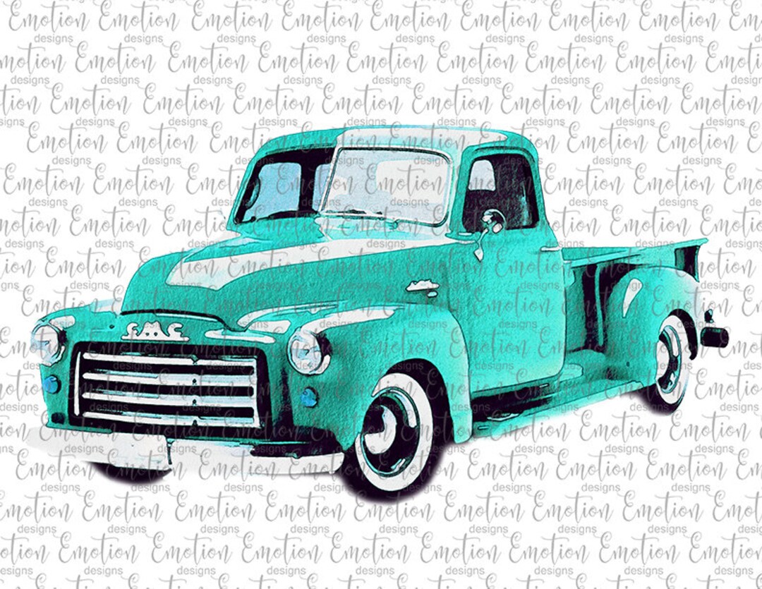 Watercolor GMC Truck Turquoise Clipart, Instant Download, Camper ...