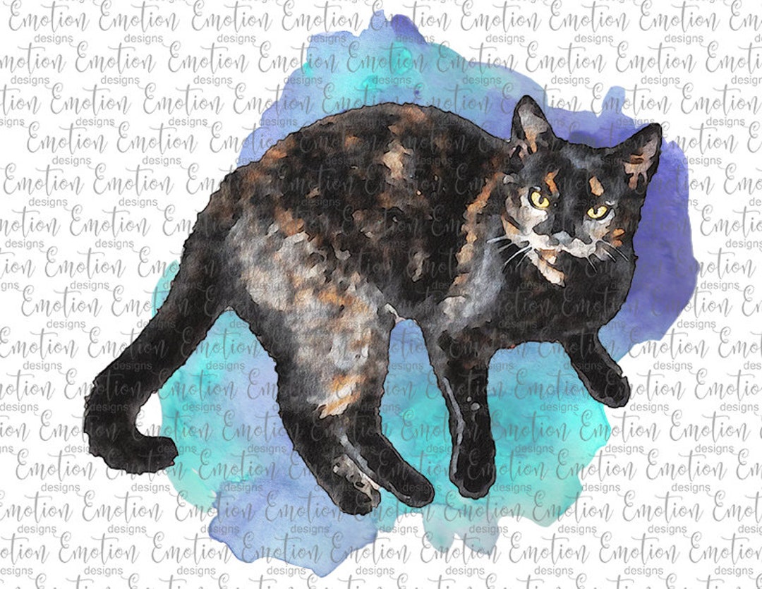 Watercolor Tortoiseshell Cat PNG, Instant Download, Sublimation ...