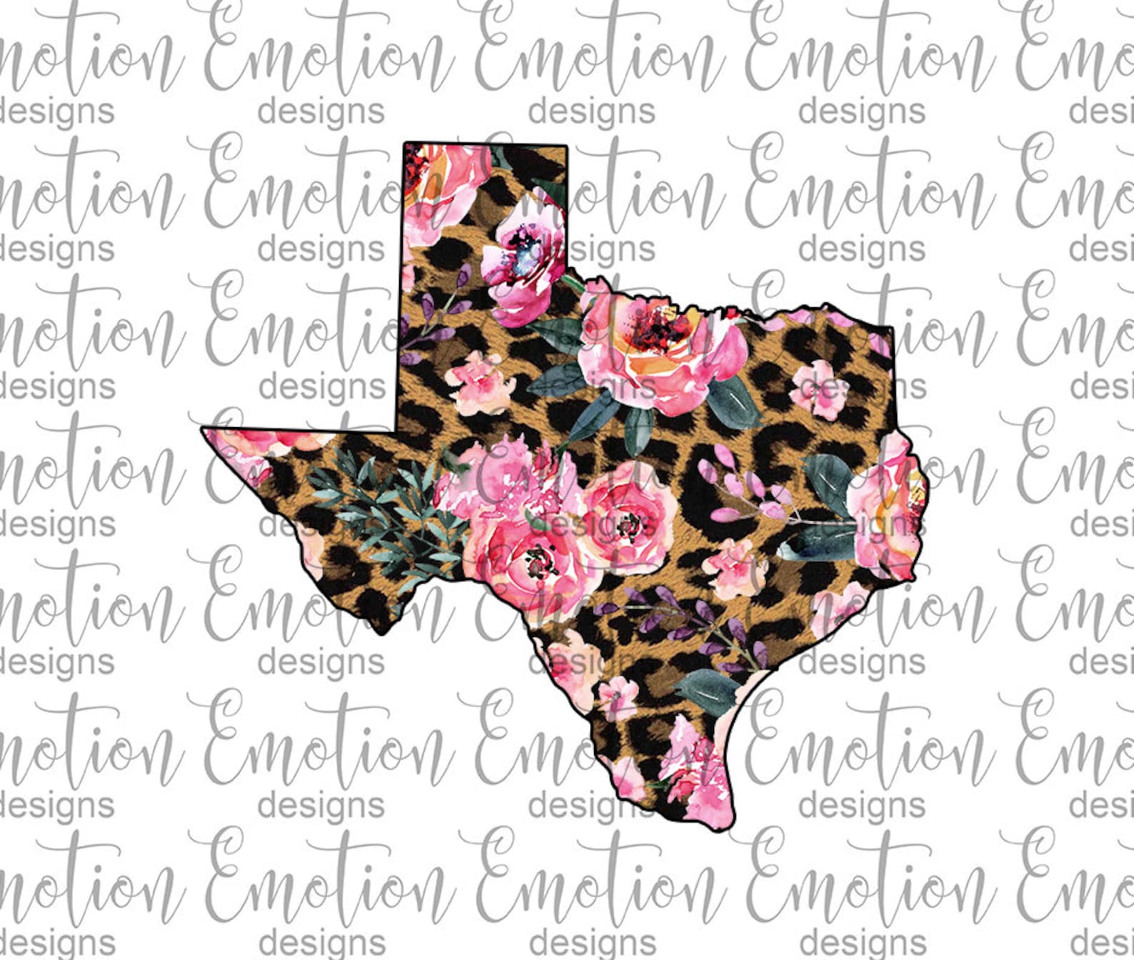 Texas State PNG, Instant Download, Leopard Print, Flowers, Sublimation ...