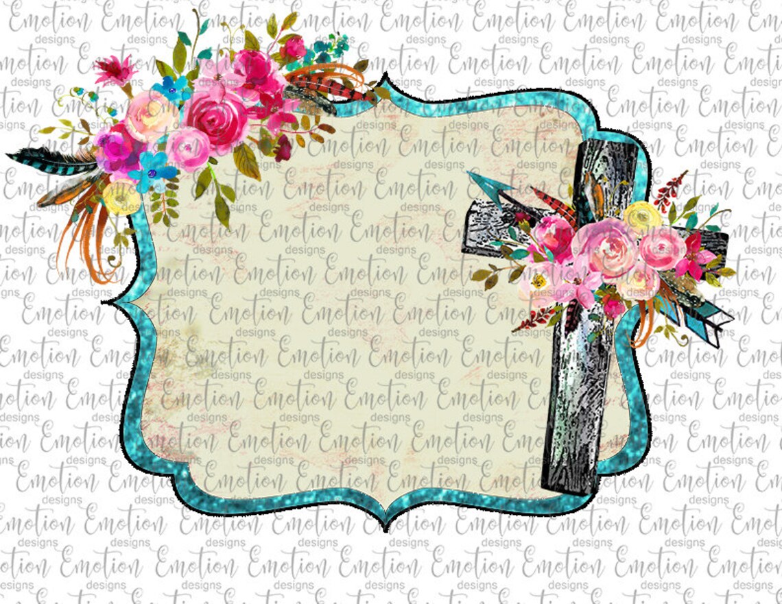 Glitter Floral Cross Frame, Instant Download, Sublimation Graphics, PNG ...