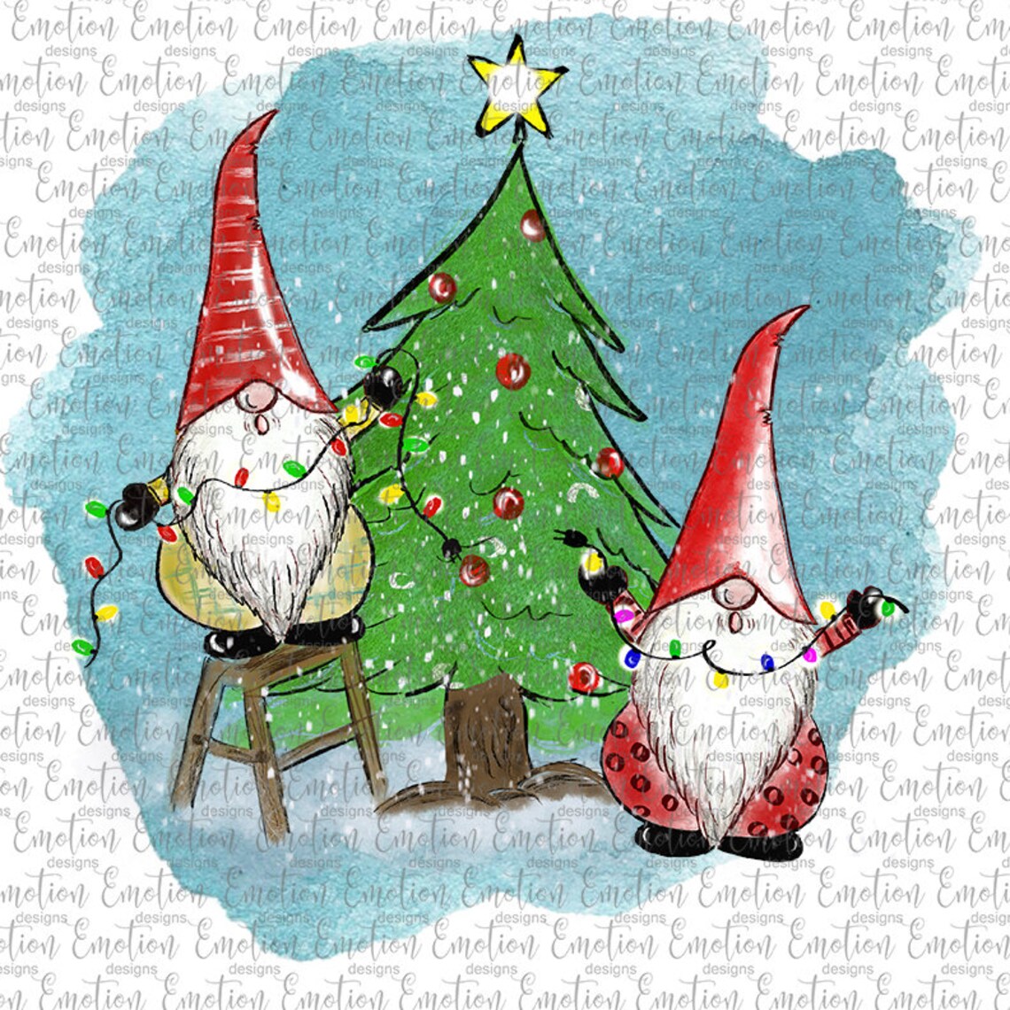 Christmas Gnomes Decorating Tree 2 Clipart Instant Download | Etsy