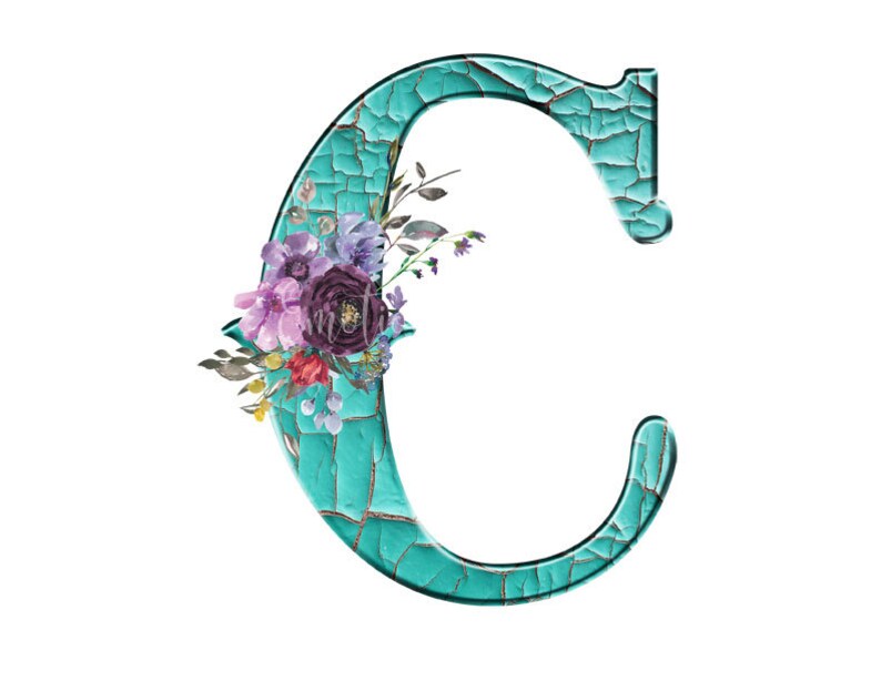 ABCDE Rustic Turquoise Monogram Letters Clip Art Instant | Etsy