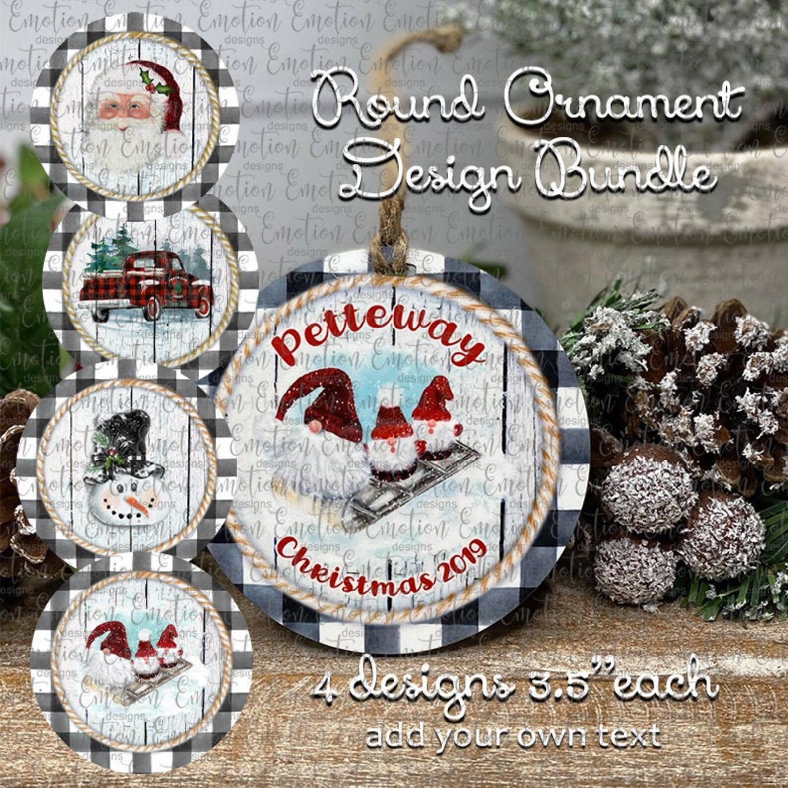 Circle Christmas Ornament Design Bundle: PNG, Sublimation Designs ...