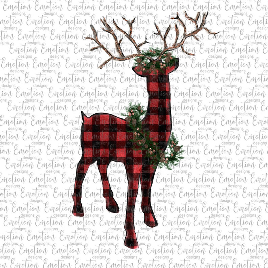 Buffalo Plaid Reindeer Original Artwork Instant Download | Etsy