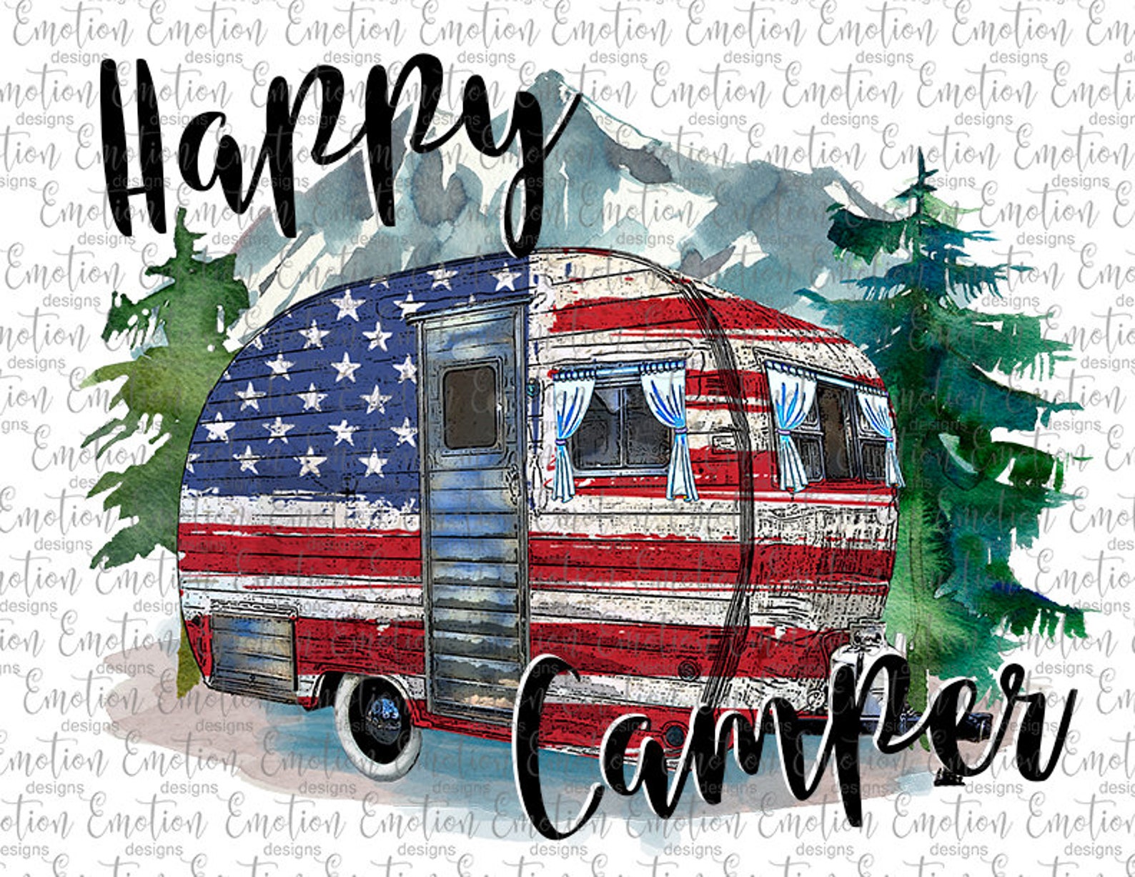 Happy Camper USA Trailer Instant Download Watercolor | Etsy