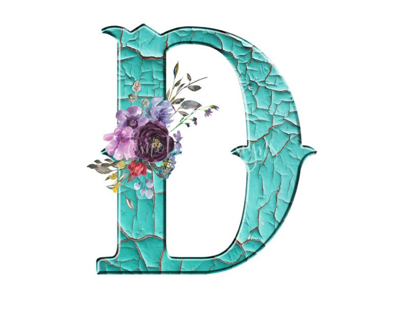 ABCDE Rustic Turquoise Monogram Letters Clip Art Instant | Etsy