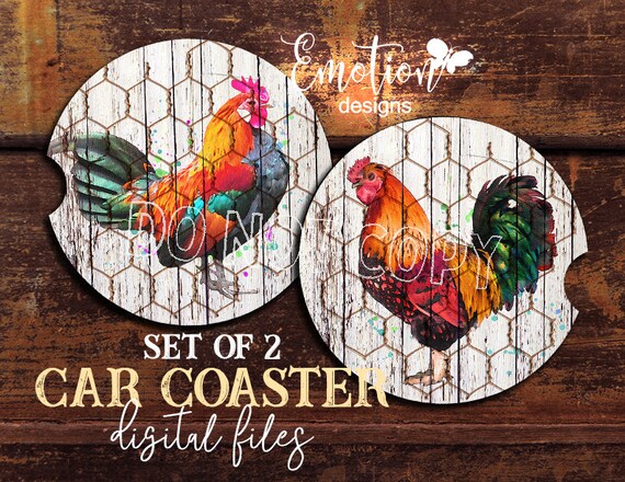 Rooster Car Coaster Design Bundle Instant Download | Etsy