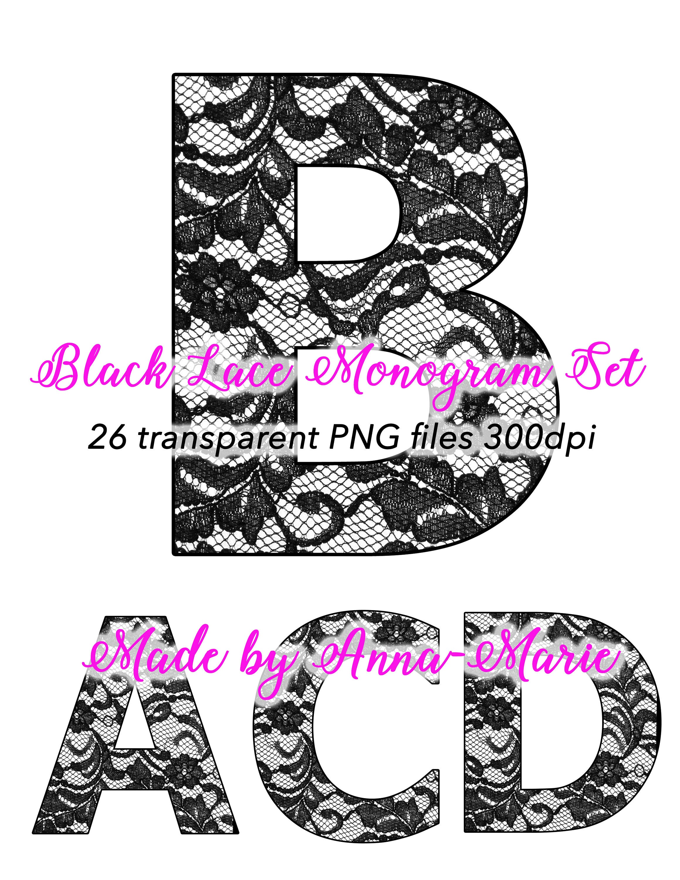 Black Lace Monogram Clip Art, Instant Download, DTF Printing - Etsy