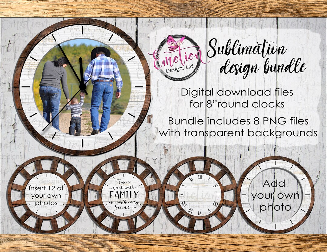 Digital Design Bundle for Sublimation Clocks, 4 PNG Files, Sublimation ...