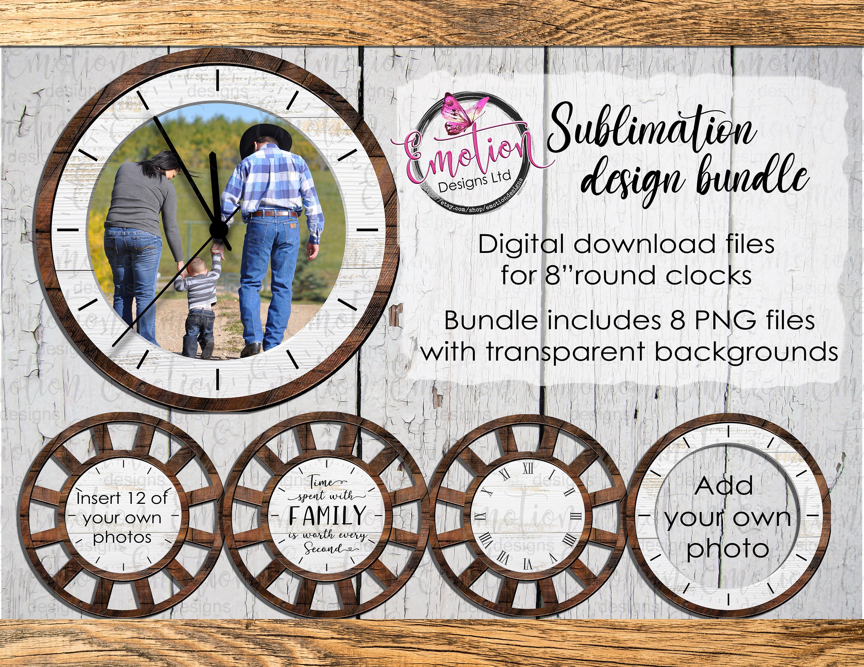 Digital Design Bundle for Sublimation Clocks, 4 PNG Files, Sublimation ...