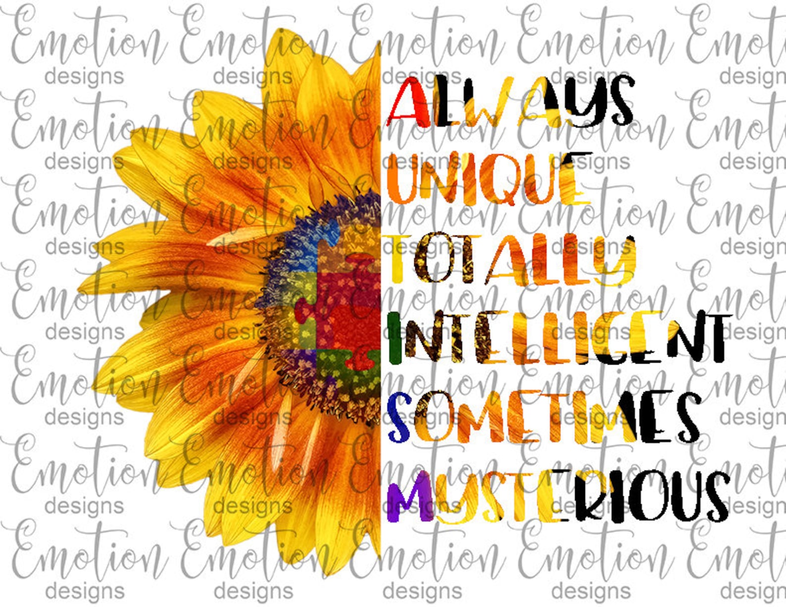 Sunflower Autism Clipart Instant Download Sublimation - Etsy