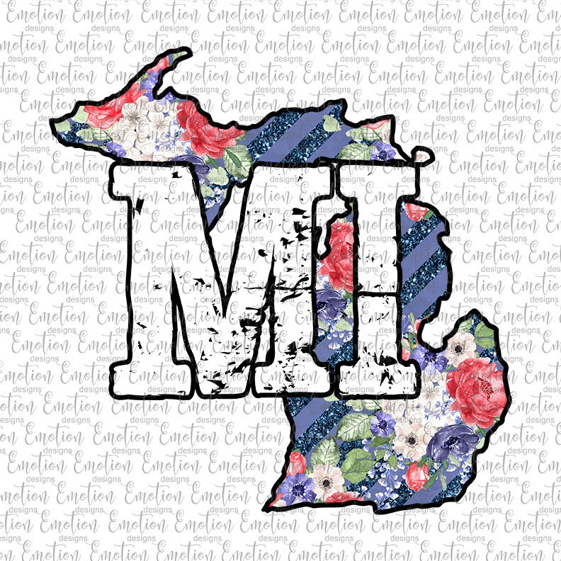 Michigan Floral Patriotic State PNG, Instant Download, Sublimation ...
