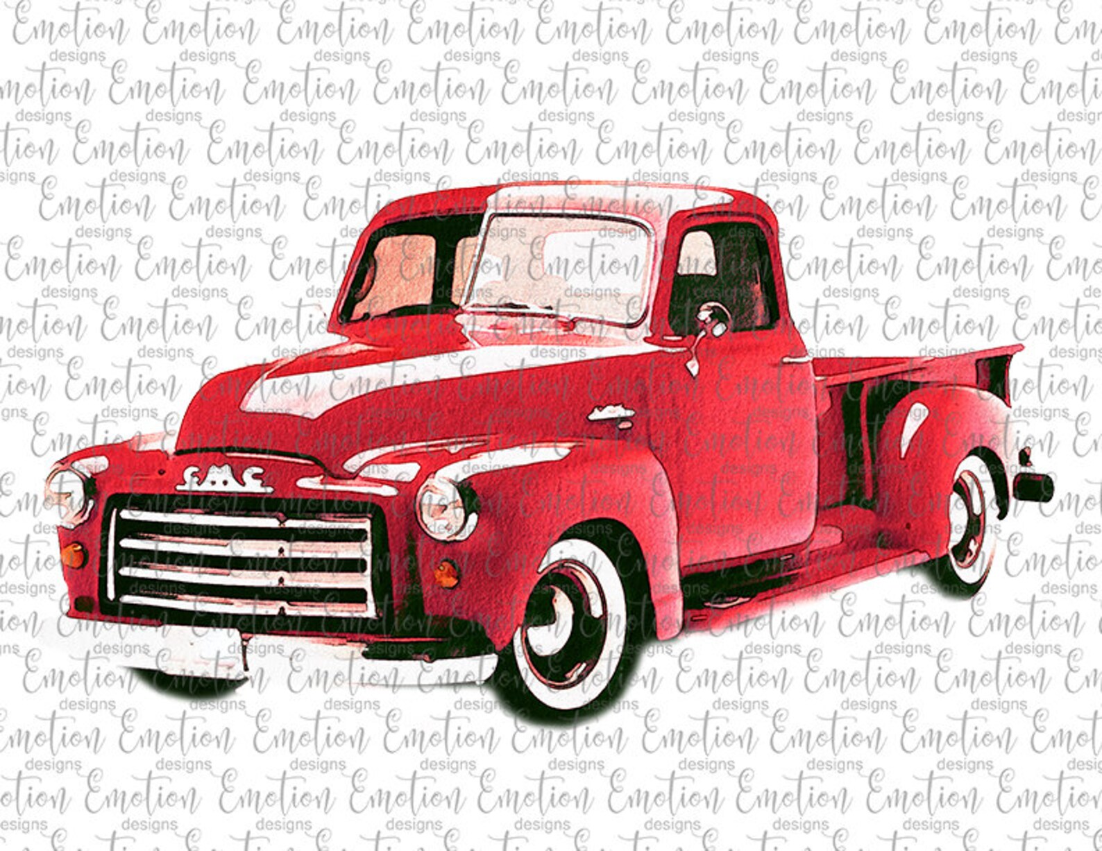 Watercolor GMC Truck Red clipart instant download camper | Etsy