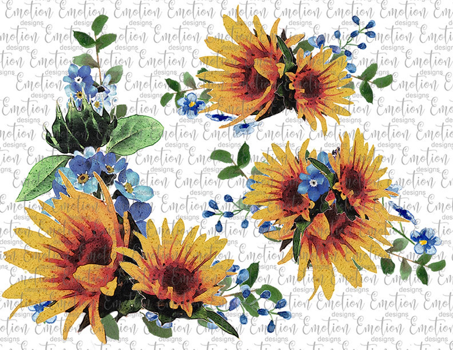 Watercolor Sunflower Bouquet Frame Bundle Clip Art Bundle - Etsy