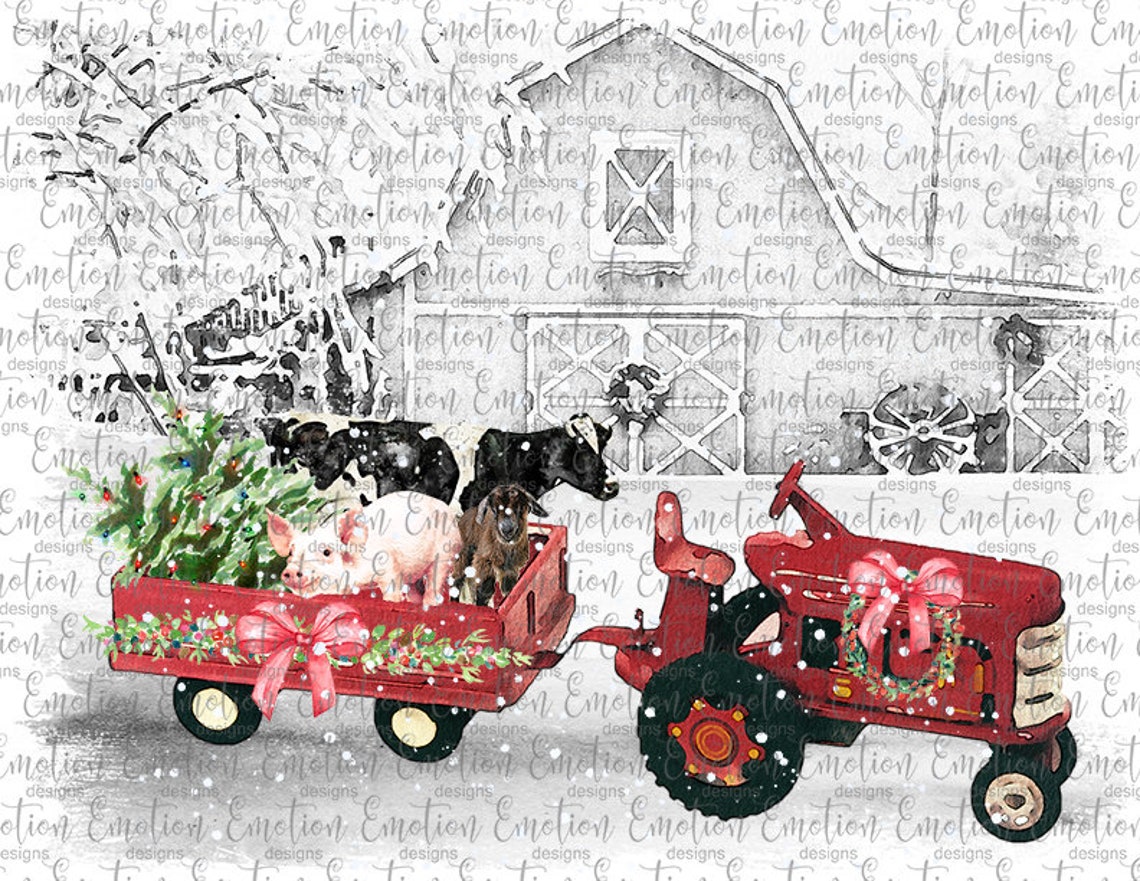 Christmas Farm Scene clipart instant download Sublimation | Etsy