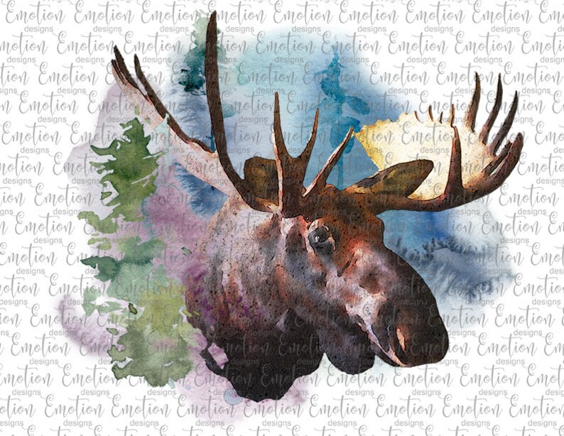 Moose Watercolor Scene 2 PNG Original Art Instant Download | Etsy