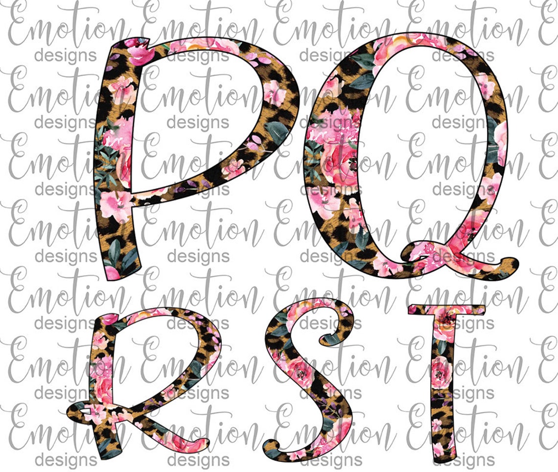 PQRST Leopard Print Floral Alphabet Clip Art Instant Download | Etsy