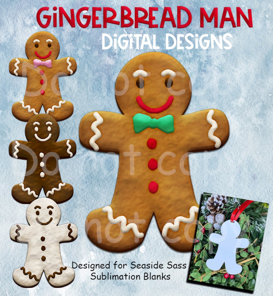 Gingerbread Man Shaped Christmas Ornament Design Bundle PNG, Instant ...