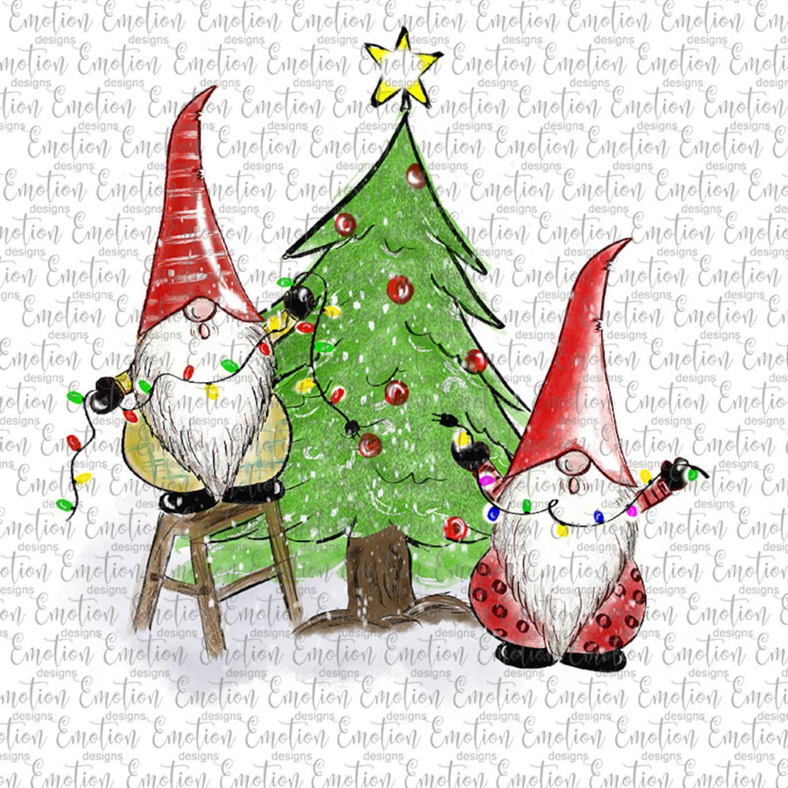 Christmas Gnomes Decorating Tree Clipart Instant Download | Etsy
