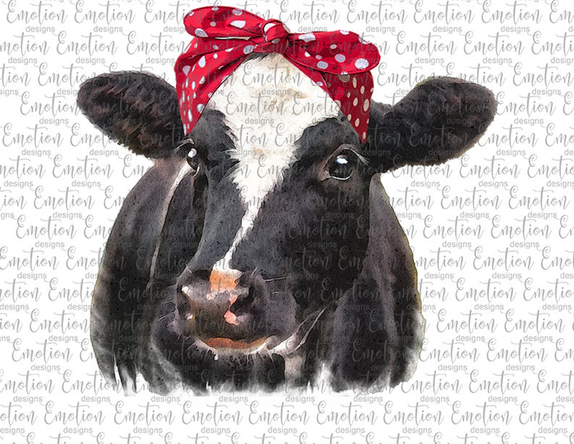 Black and White Cow With Polka Dot Bandana, Original Art, Instant ...