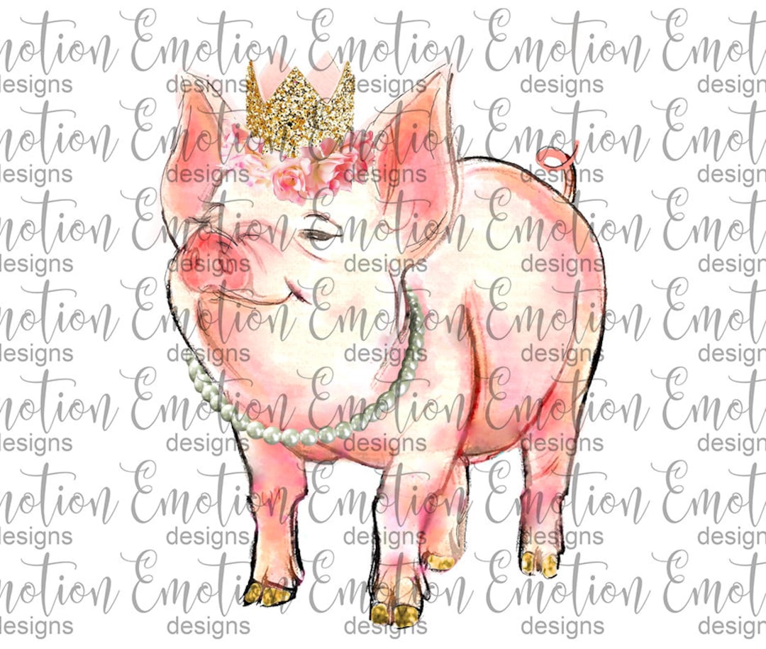 Watercolor Pig Crown and Pearls, Instant Download, PNG, Sublimation ...
