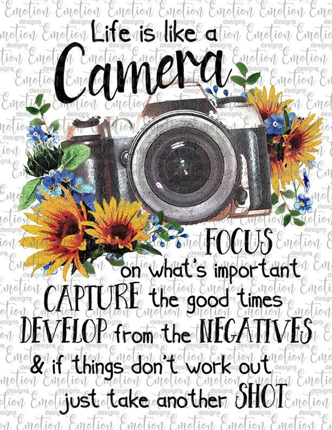 Life is Like a Camera Sunflower Clipart, Instant Download, PNG ...