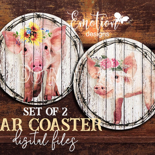 Pig Car Coaster Design Bundle Instant Download Sublimation | Etsy