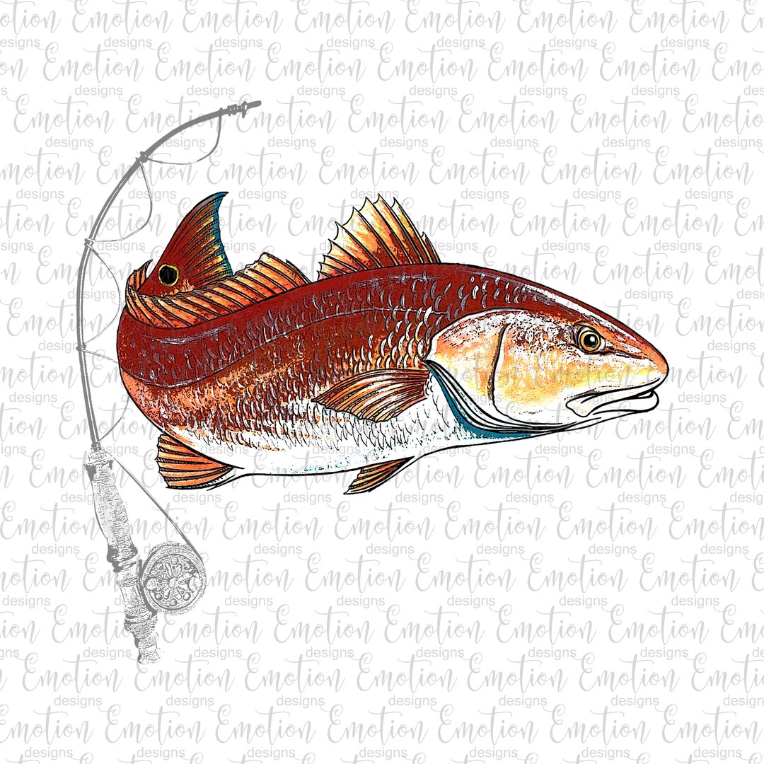 Redfish With White Fishing Rod Clipart, Instant Download, PNG, DTF ...