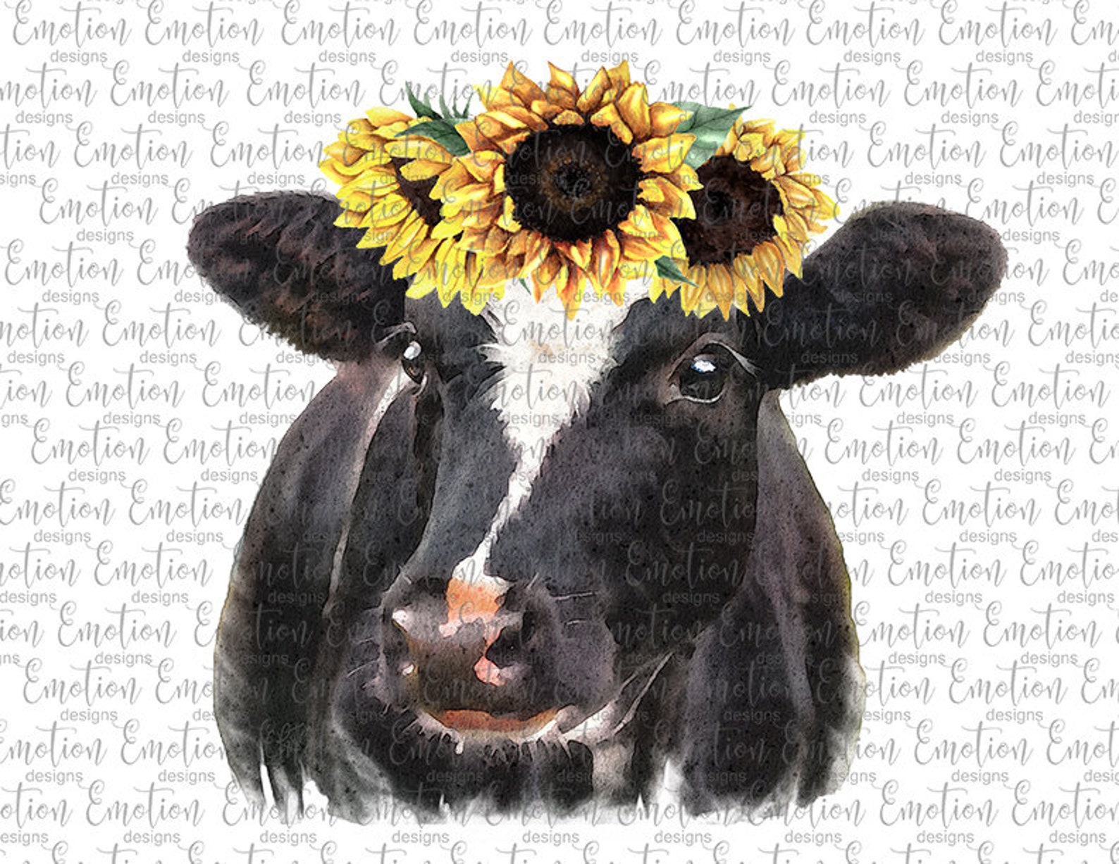 Black and White Watercolor Cow Sunflowers Original Art - Etsy