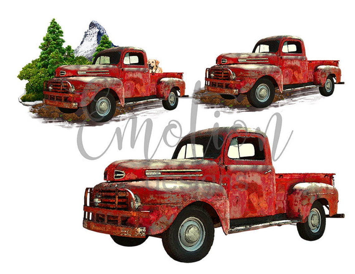 Vintage Truck Watercolor Clip Art Bundle Red Instant - Etsy