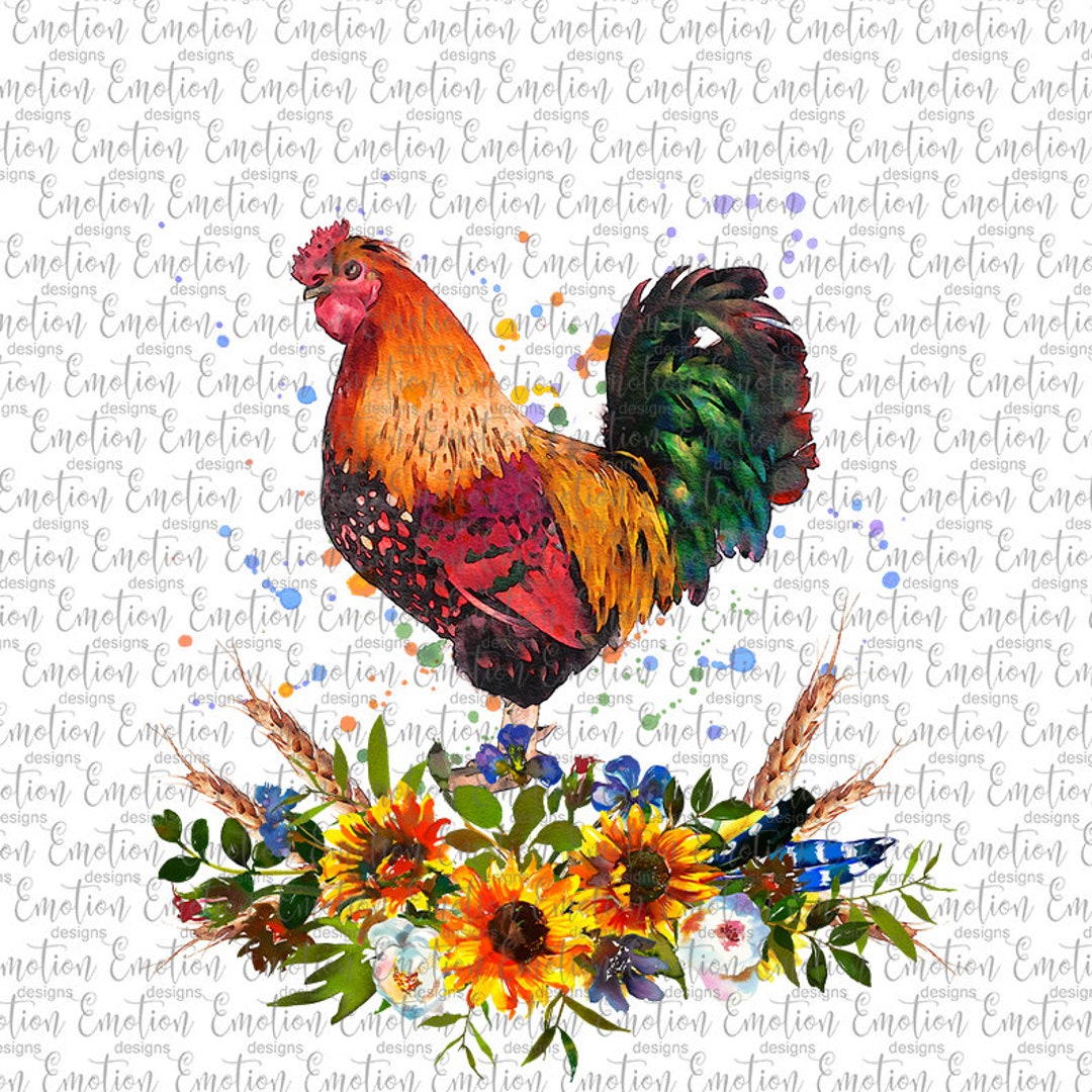 Watercolor Rooster With Flowers PNG, Instant Download, Sublimation ...