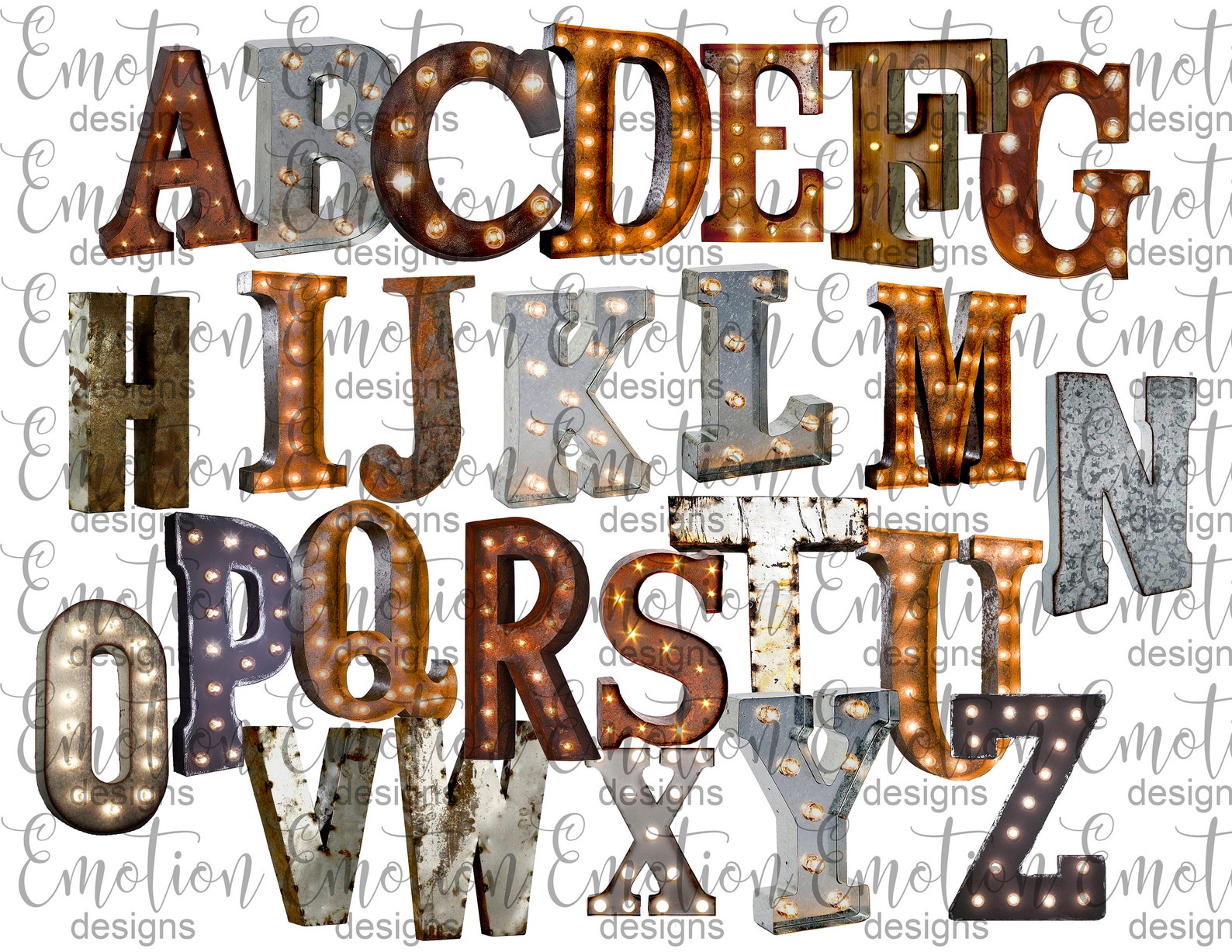 Industrial Metal Marquee Rust Letters A to Z Clip Art Instant - Etsy