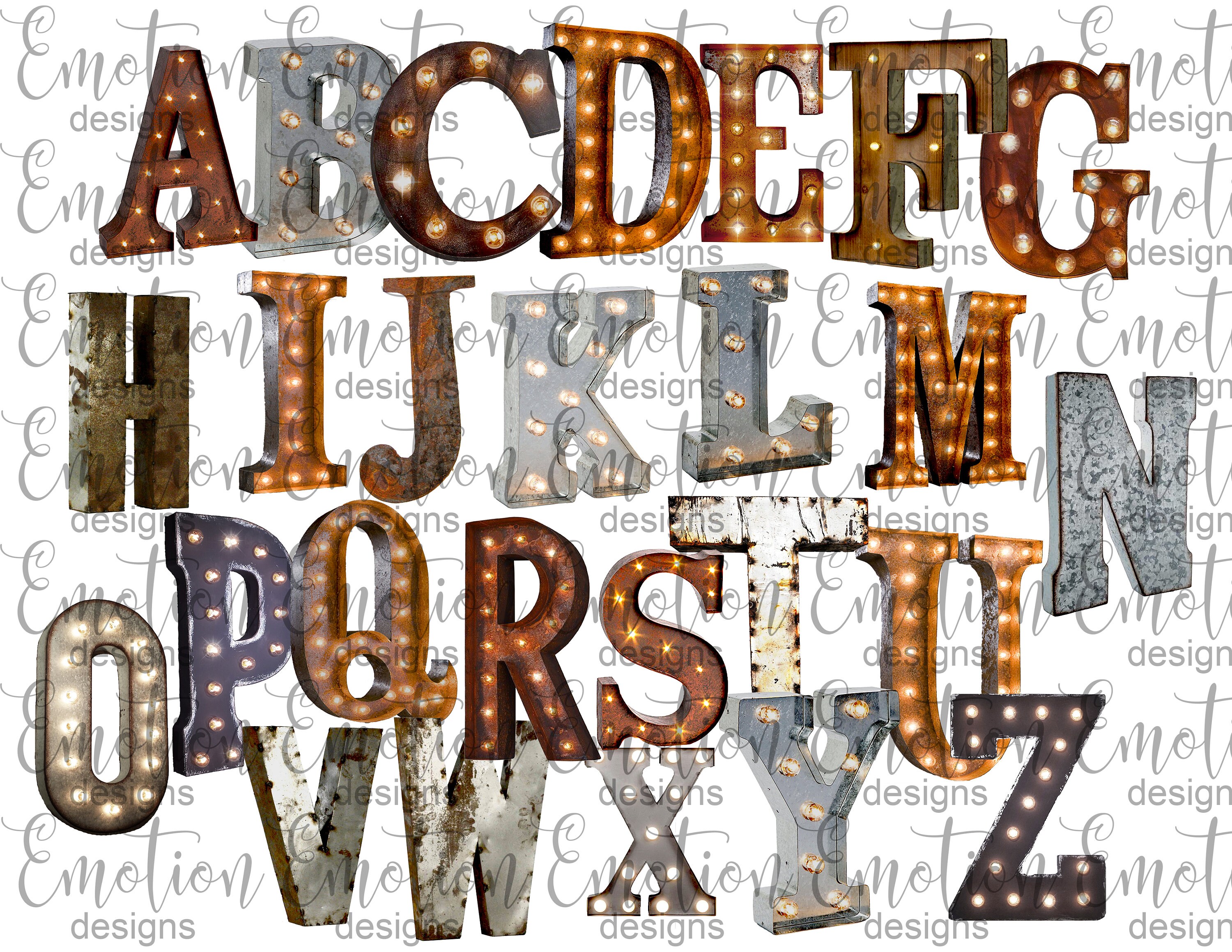 Industrial Metal Marquee Rust Letters A to Z Clip Art, Instant Download ...