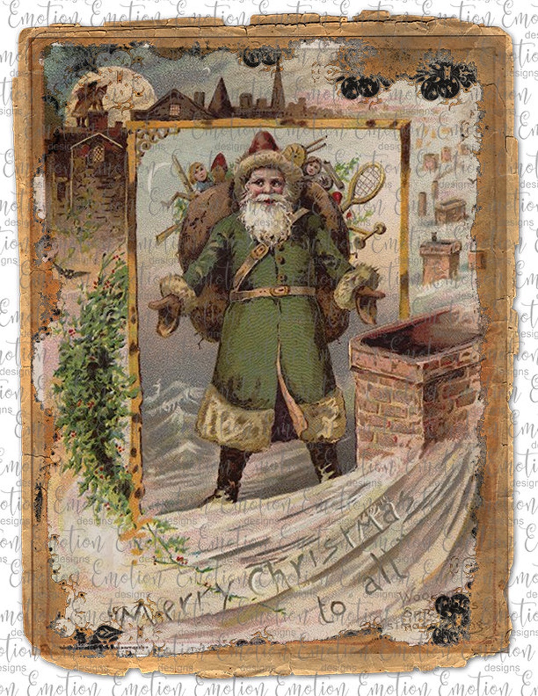 Vintage Santa Frame Clipart, Instant Download, Sublimation Graphics ...