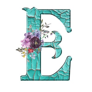 ABCDE Rustic Turquoise Monogram Letters Clip Art, Instant Download ...