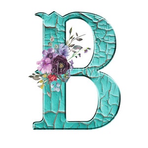 ABCDE Rustic Turquoise Monogram Letters Clip Art, Instant Download ...