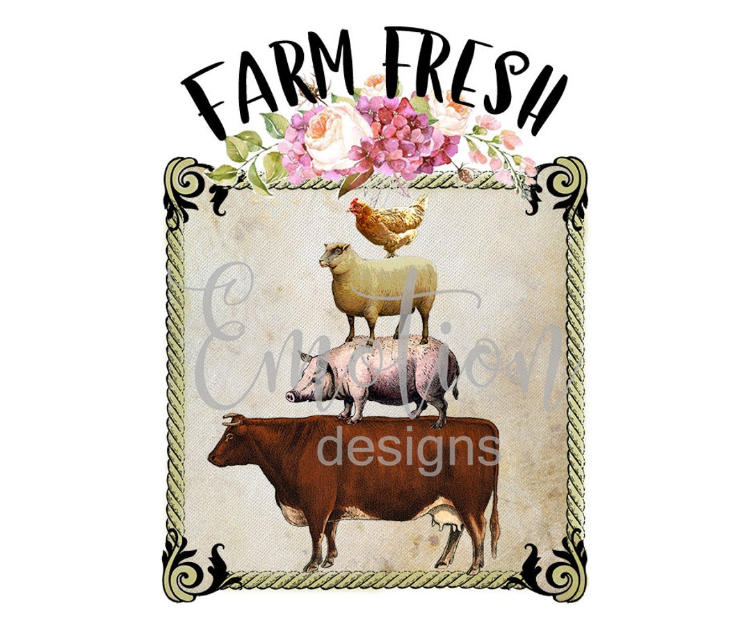 Farm Fresh Stacked Animal Clipart, Vintage Style, Instant Download, PNG ...