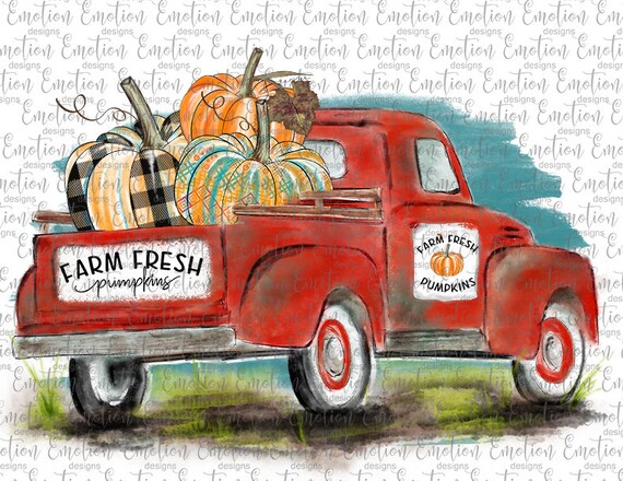 Farm Fresh Pumpkins Hand Drawn Red Truck PNG Clipart Instant - Etsy