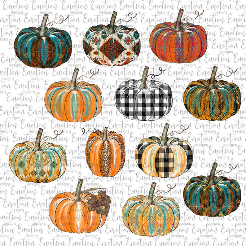 Hand Drawn Pumpkin Clip Art Bundle, Instant Download, PNG, Sublimation ...