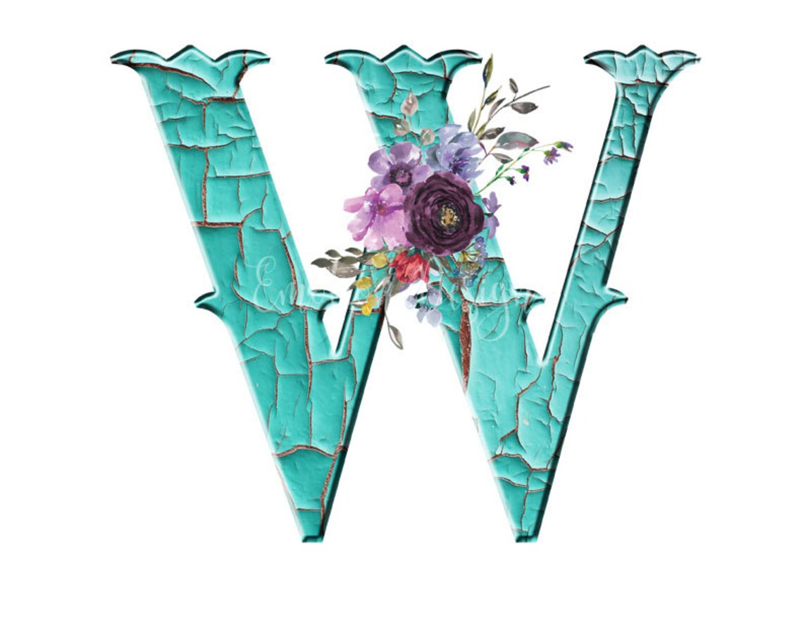 UVWXYZ Rustic Turquoise Monogram Letters Clip Art, Instant Download ...