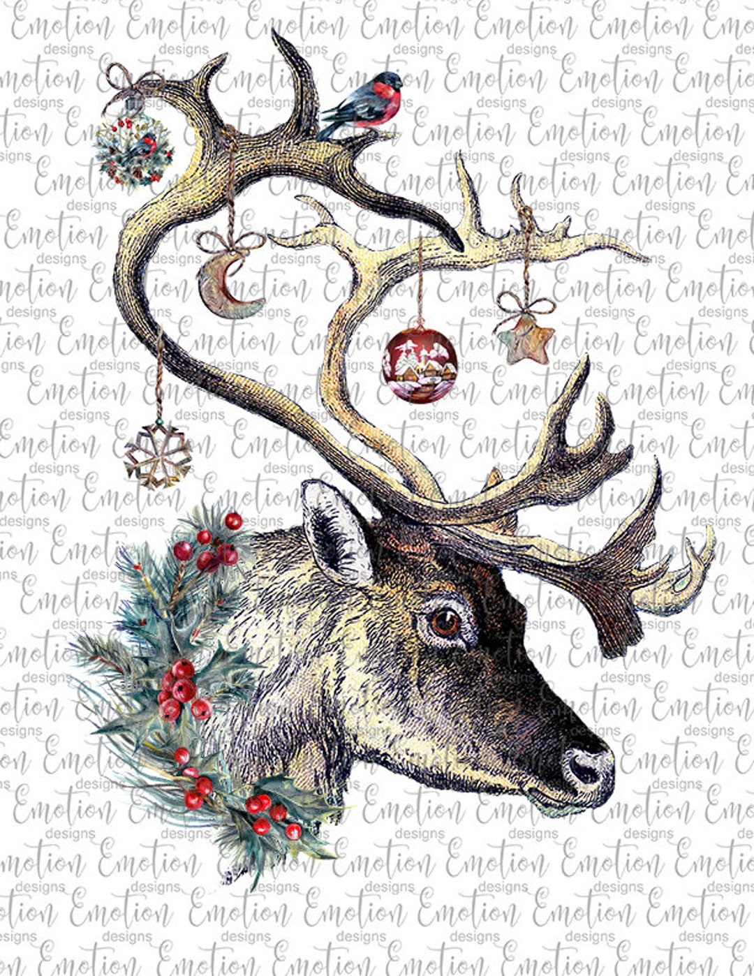 Christmas Reindeer Clipart, Instant Download, Sublimation Graphics, PNG ...