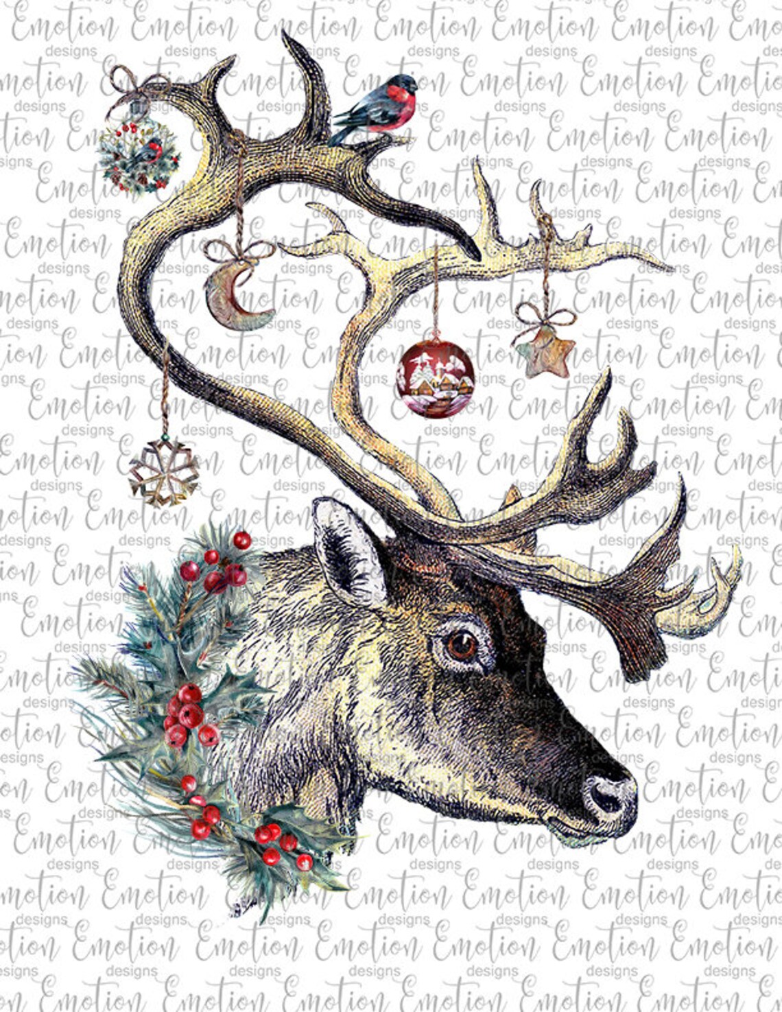 Christmas Reindeer Clipart, Instant Download, Sublimation Graphics, PNG ...