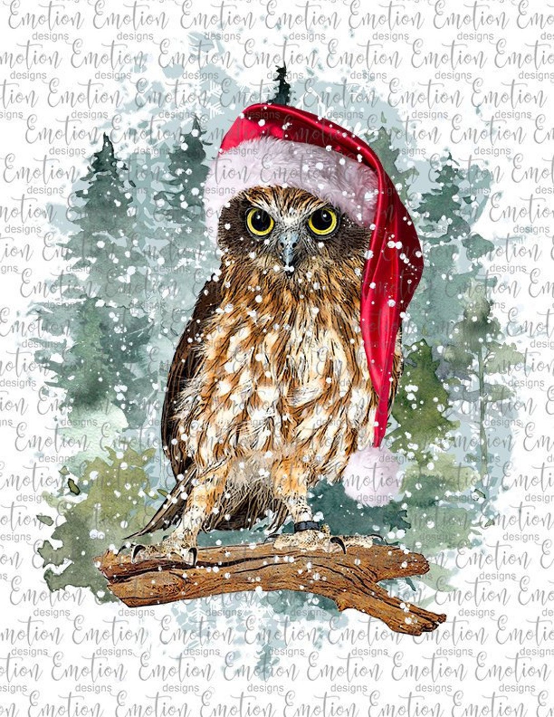 Christmas Owl in Forest Clipart, Instant Download, Sublimation Graphics ...