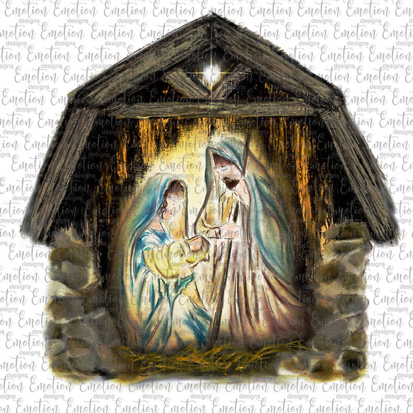 Nativity Barn Hand Drawn Watercolor Instant Download - Etsy