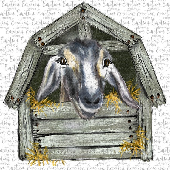 Hand Drawn Watercolor Barn With Goat PNG Instant Download | Etsy