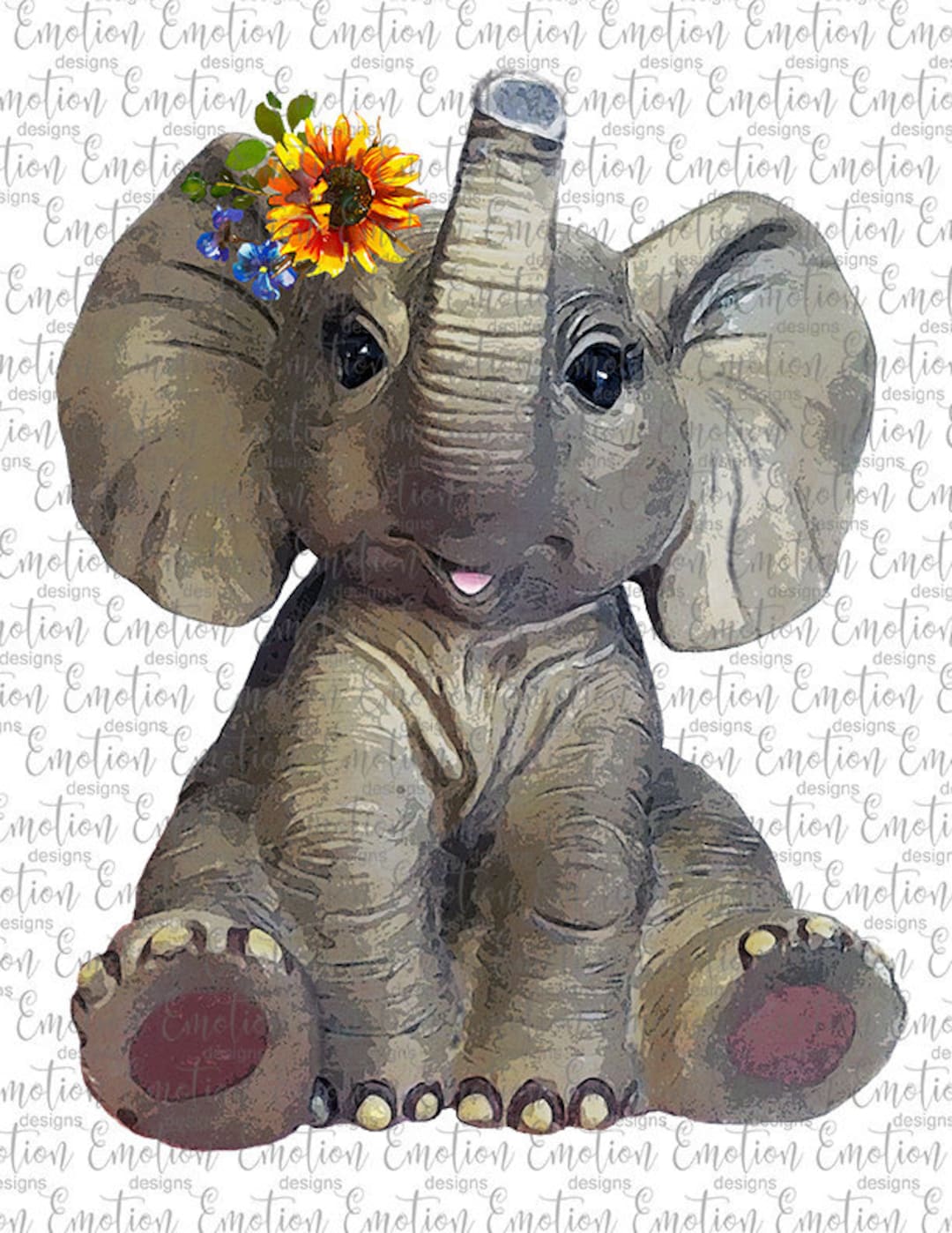Watercolor Elephant Sunflower Clipart, Instant Download, Sublimation ...